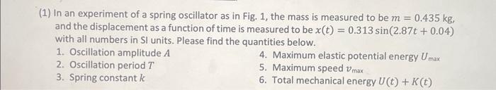 Solved (1) In an experiment of a spring oscillator as in | Chegg.com