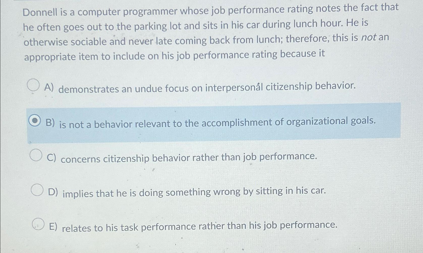Solved Donnell is a computer programmer whose job | Chegg.com
