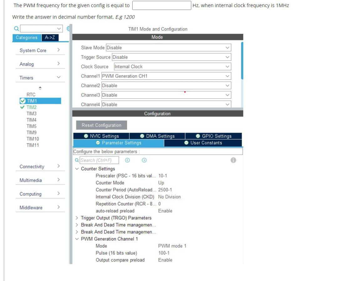 Solved The PWM frequency for the given config is equal to | Chegg.com