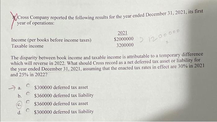 Solved \%. Cross Company reported the following results for | Chegg.com