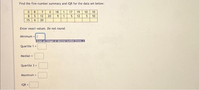 Solved Find the five-number summary and IQR for the data set | Chegg.com