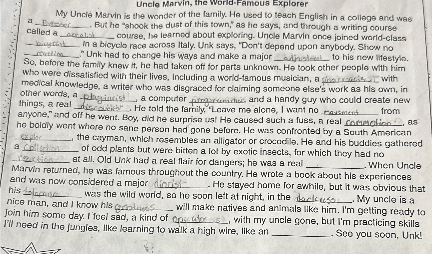 Solved Uncle Marvin, the World-Famous ExplorerMy Uncle | Chegg.com