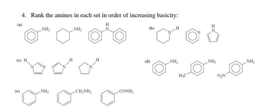 Solved 4. Rank the amines in each set in order of increasing | Chegg.com