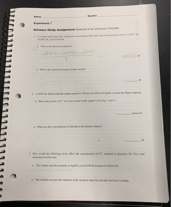 Solved Name Experiment 7 Advance Study Assignment: Analysis | Chegg.com