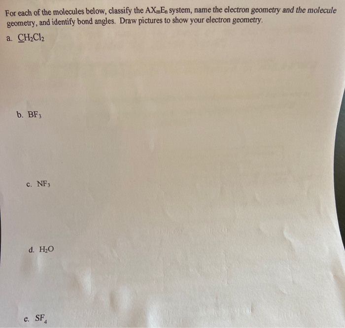 Solved For each of the molecules below, classify the AXmEn | Chegg.com
