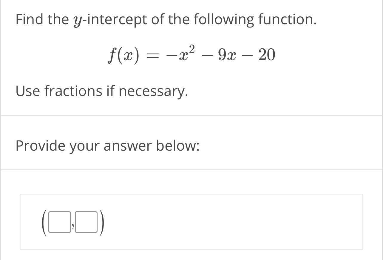 Solved Find the y-intercept of the following | Chegg.com