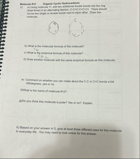 Solved Molecule #12 ﻿Organic Cyclic Hydrocarbons12. ﻿a) | Chegg.com