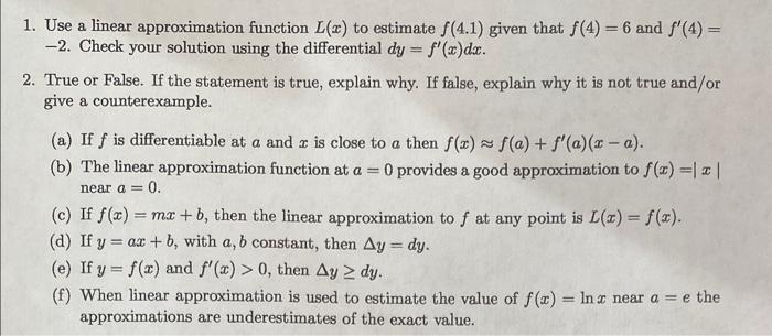Solved 1 Use A Linear Approximation Function L X To