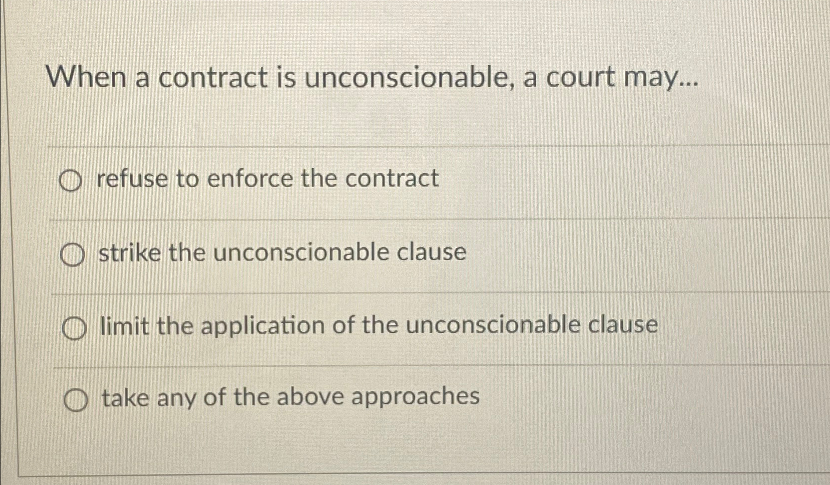 Solved When a contract is unconscionable, a court | Chegg.com