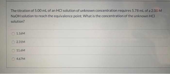 Solved The titration of 5.00 mL of an HCl solution of | Chegg.com