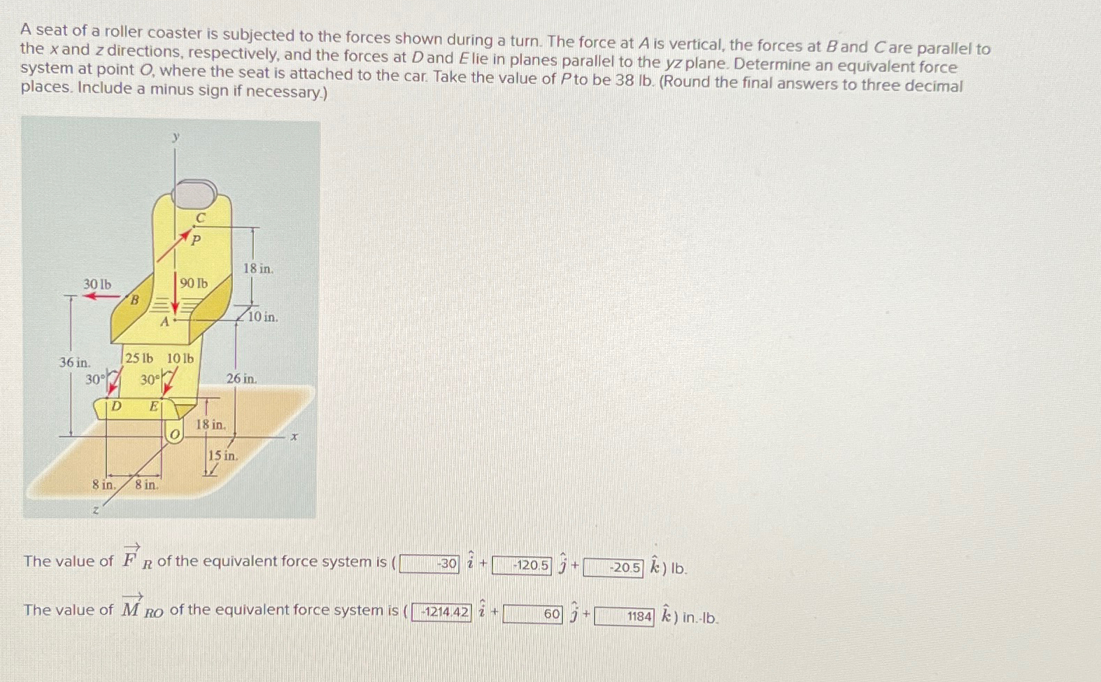 Solved A seat of a roller coaster is subjected to the forces | Chegg.com