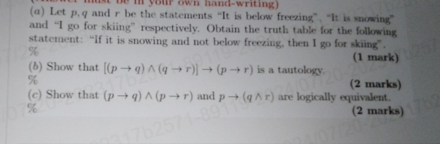 Solved tements "It is below freezing", "it is snowing"(a) | Chegg.com