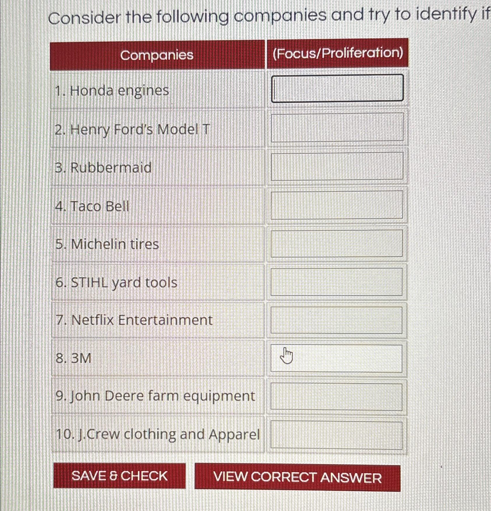 Solved Consider the following companies and try to identify | Chegg.com