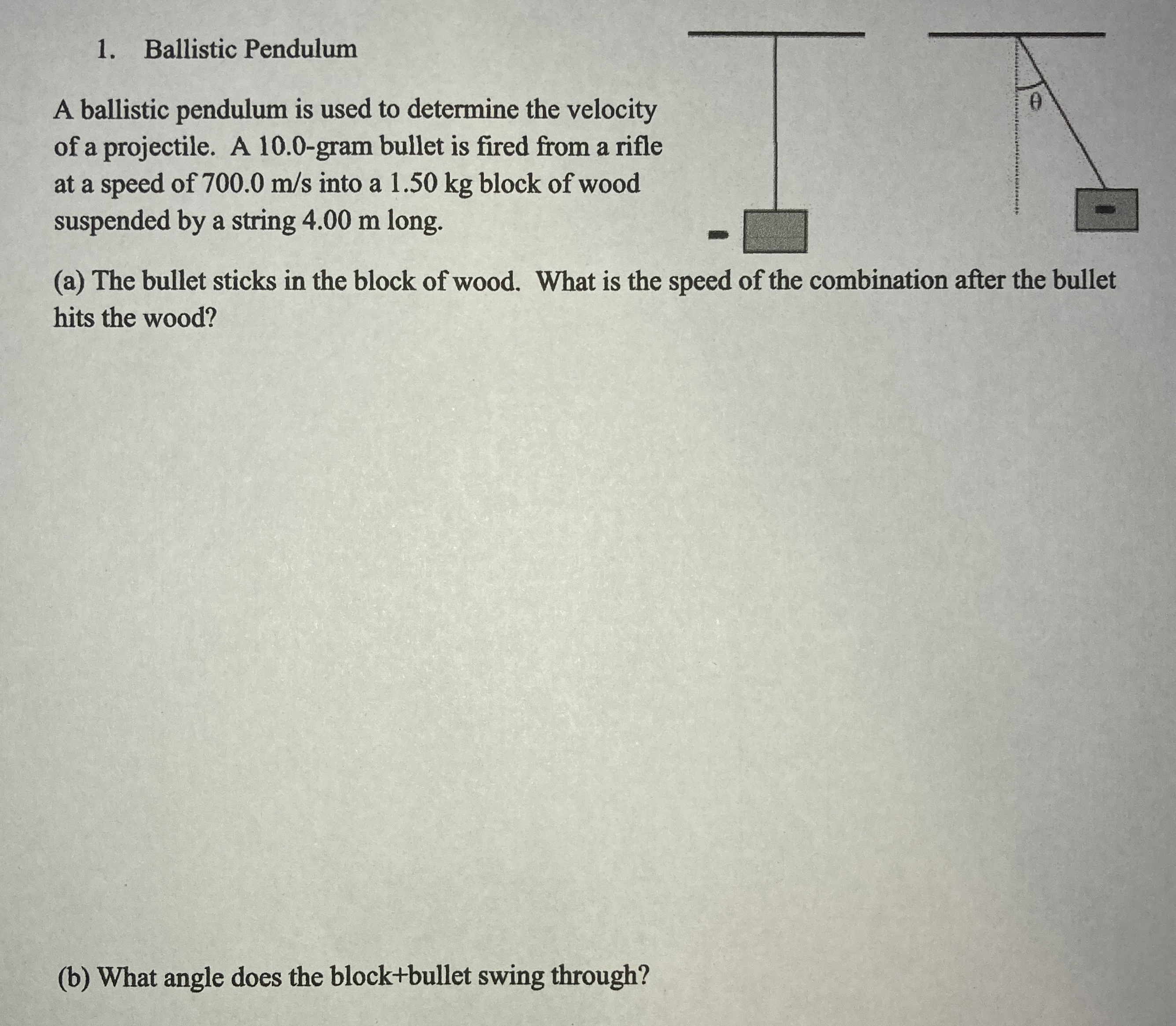 Solved Ballistic PendulumA ballistic pendulum is used to | Chegg.com