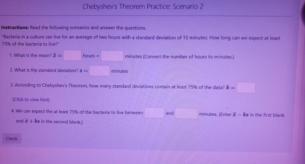 Solved VSC Chebyshev's Theorem Practice: Scenario 1 9: son | Chegg.com