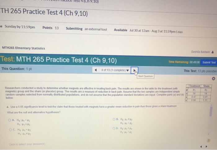 Solved TH 265 Practice Test 4 (Ch 9,10) e Sunday by 11:59pm | Chegg.com