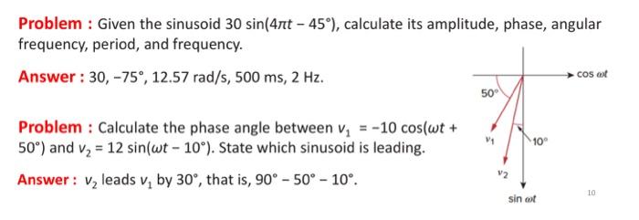 Solved Problem : Given the sinusoid 30sin(4πt−45∘), | Chegg.com