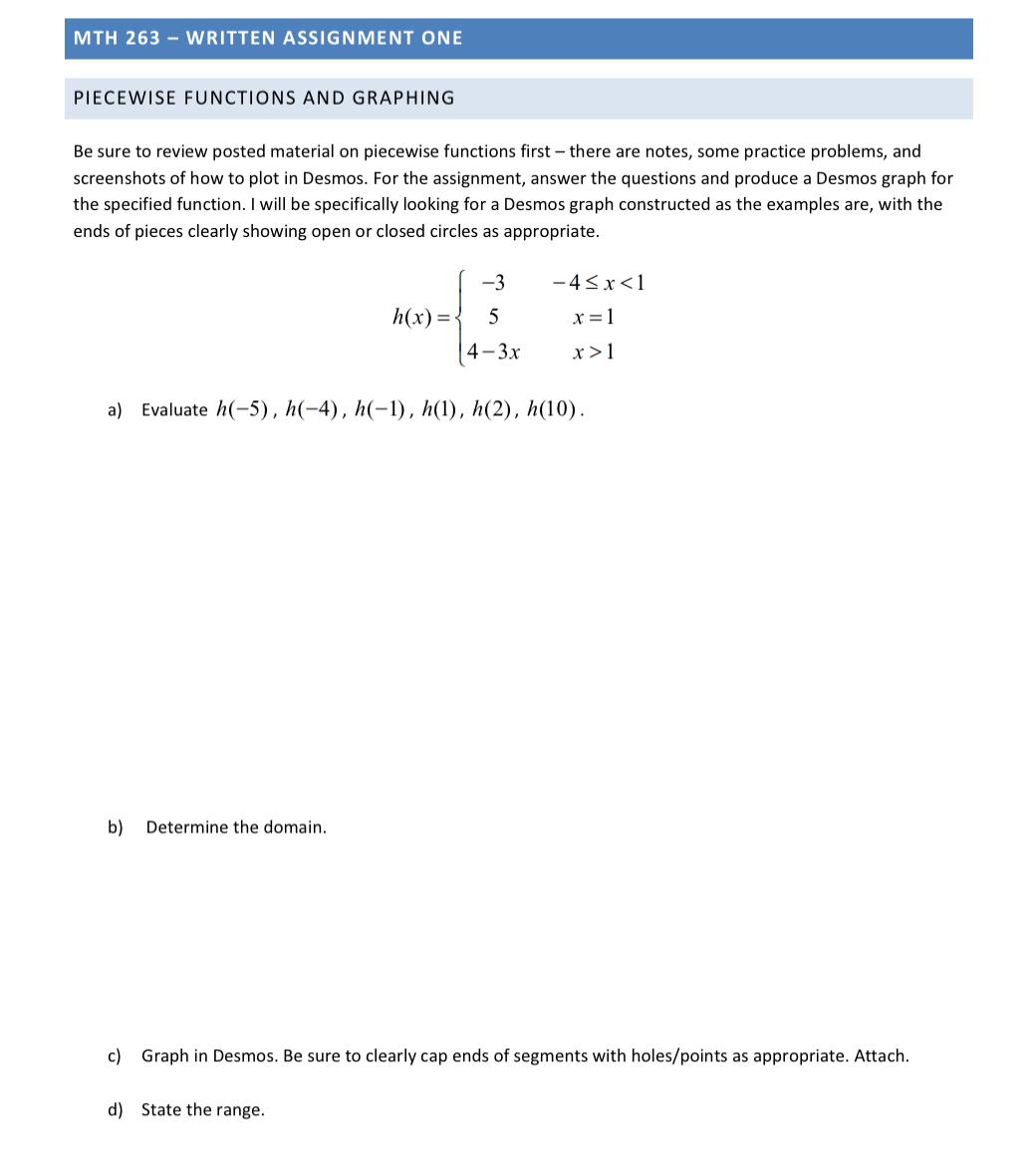 Solved MTH 263 - ﻿WRITTEN ASSIGNMENT ONEPIECEWISE FUNCTIONS | Chegg.com