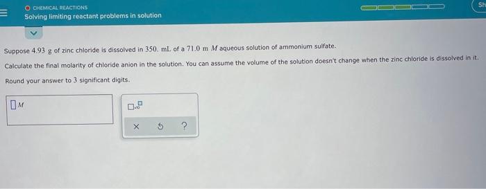 Solved Sh O CHEMICAL REACTIONS Solving limiting reactant | Chegg.com