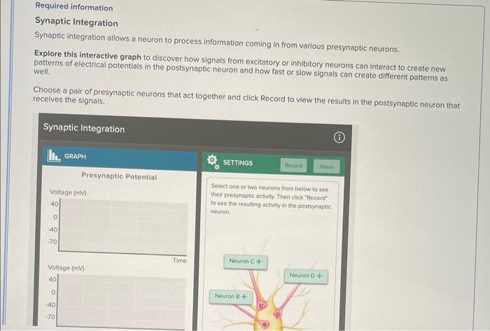 Solved Required information Synaptic Integration Synaptic | Chegg.com