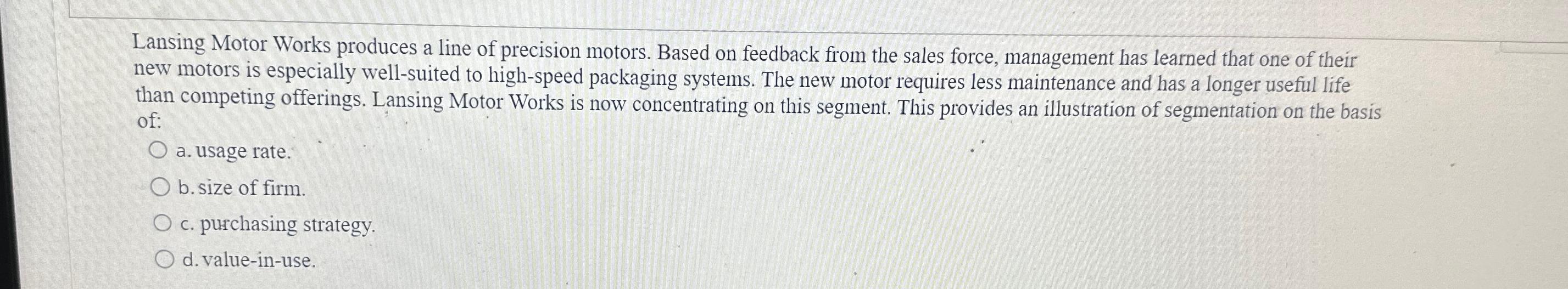 Solved Lansing Motor Works produces a line of precision | Chegg.com