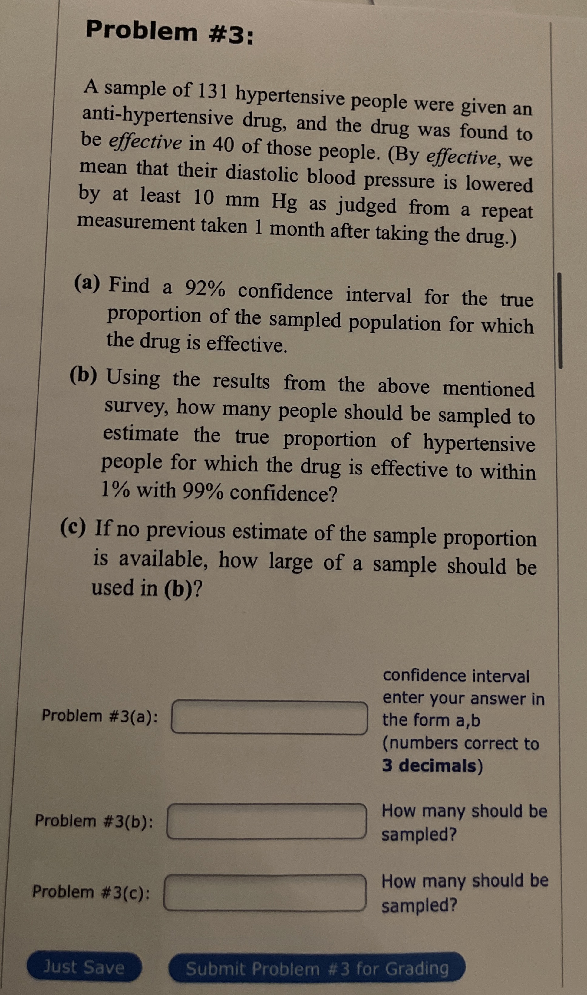 Solved Problem #3:A sample of 131 ﻿hypertensive people were | Chegg.com