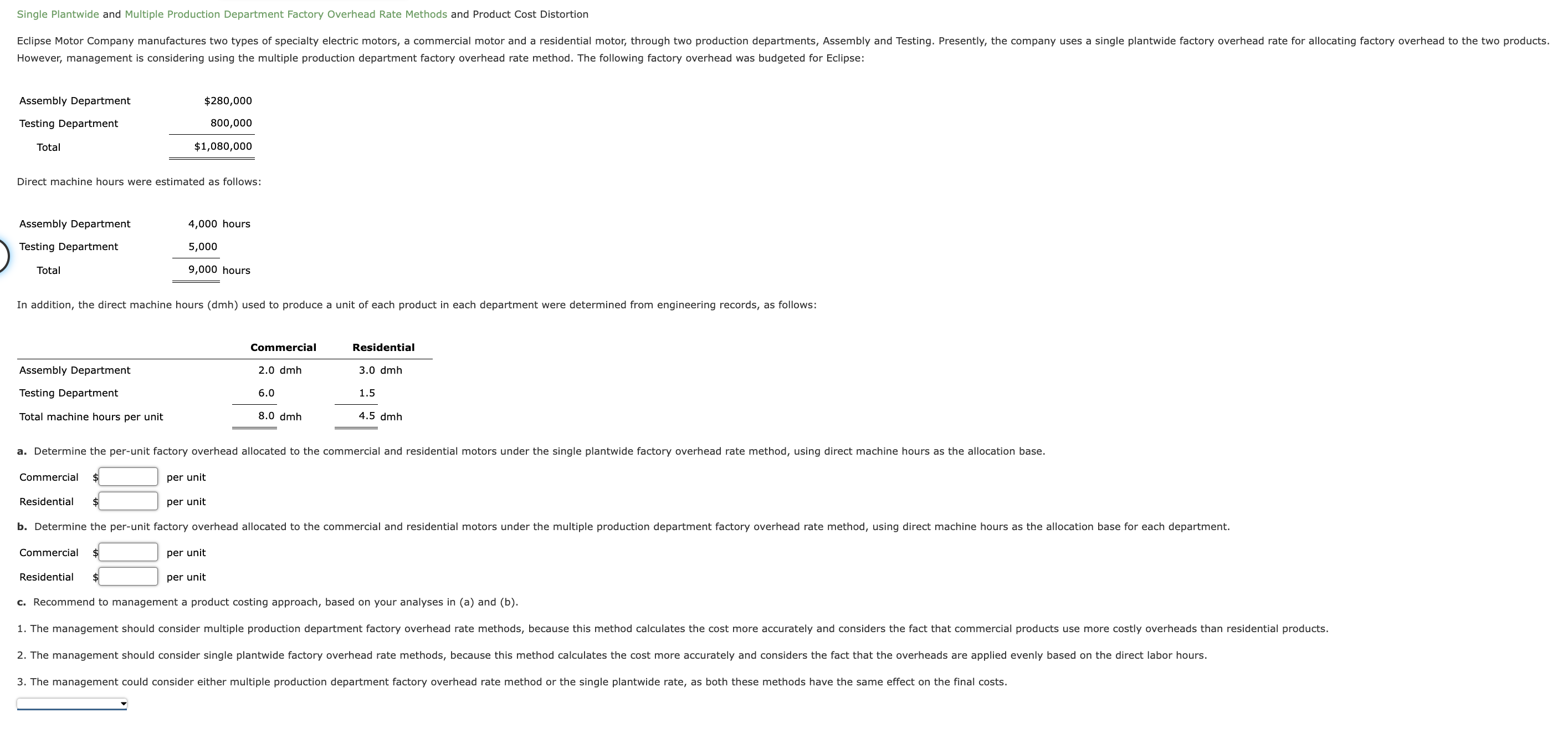 Solved Single Plantwide and Multiple Production Department | Chegg.com