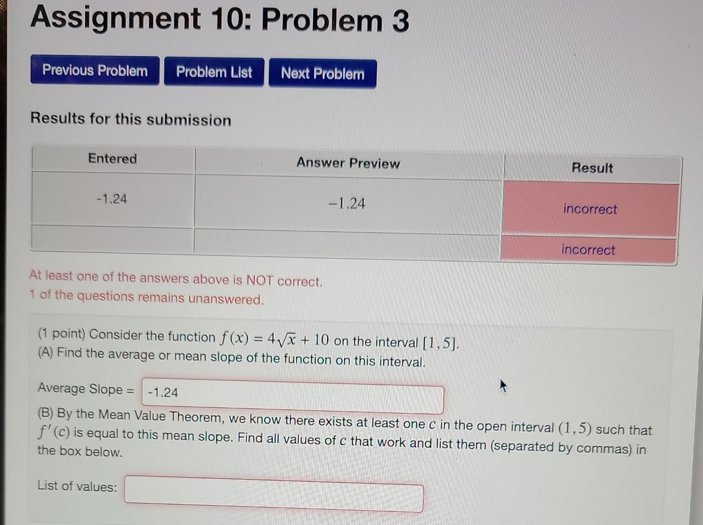 Solved Assignment 10: Problem 3 Results for this submission | Chegg.com