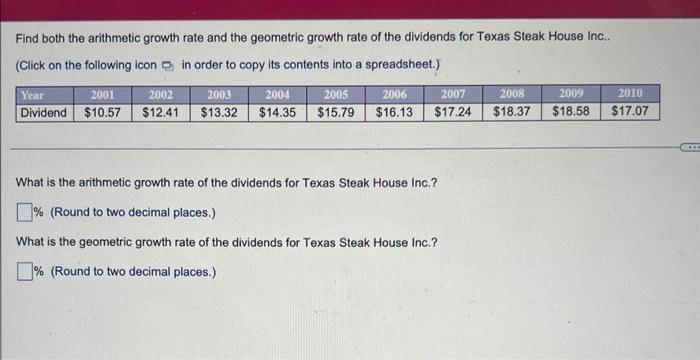 Solved Find both the arithmetic growth rate and the | Chegg.com