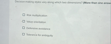 Solved Decision-making styles vary along which two | Chegg.com