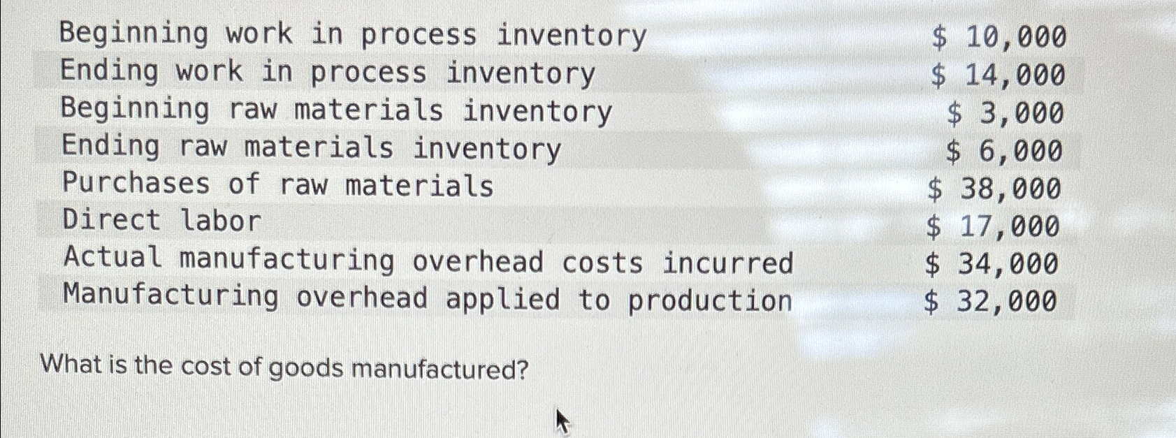 Solved \table[[Beginning work in process inventory,$10,000 | Chegg.com