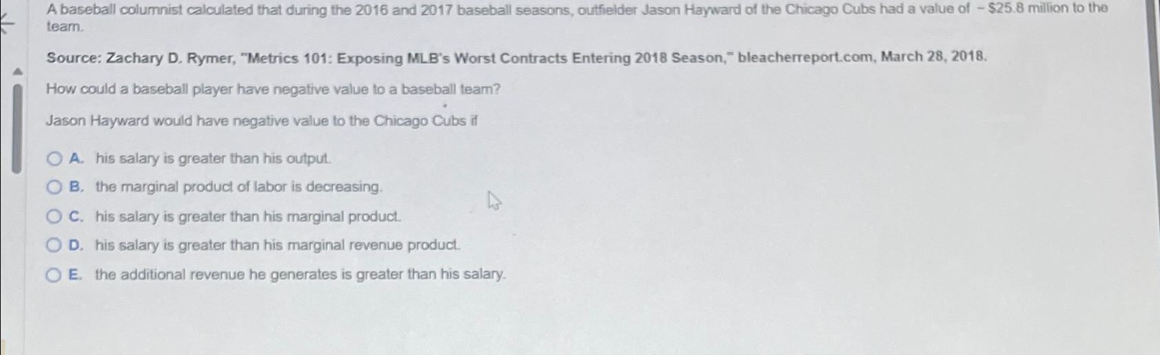 Solved A baseball columnist calculated that during the 2016 | Chegg.com