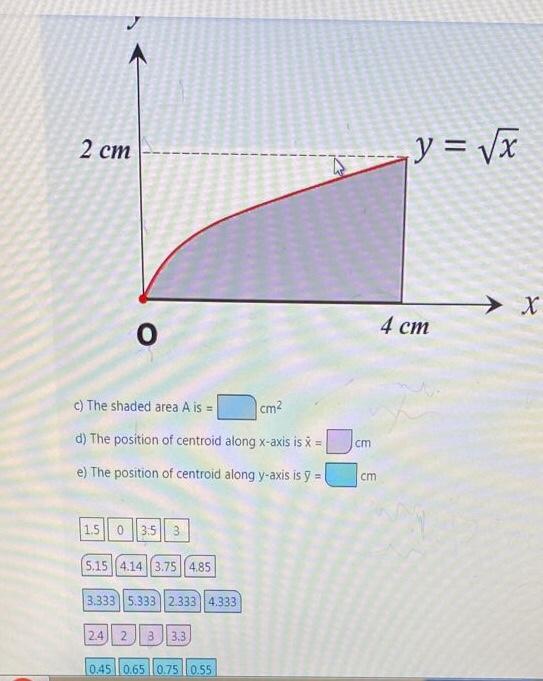 Solved c) The shaded area A is = d) The position of centroid | Chegg.com