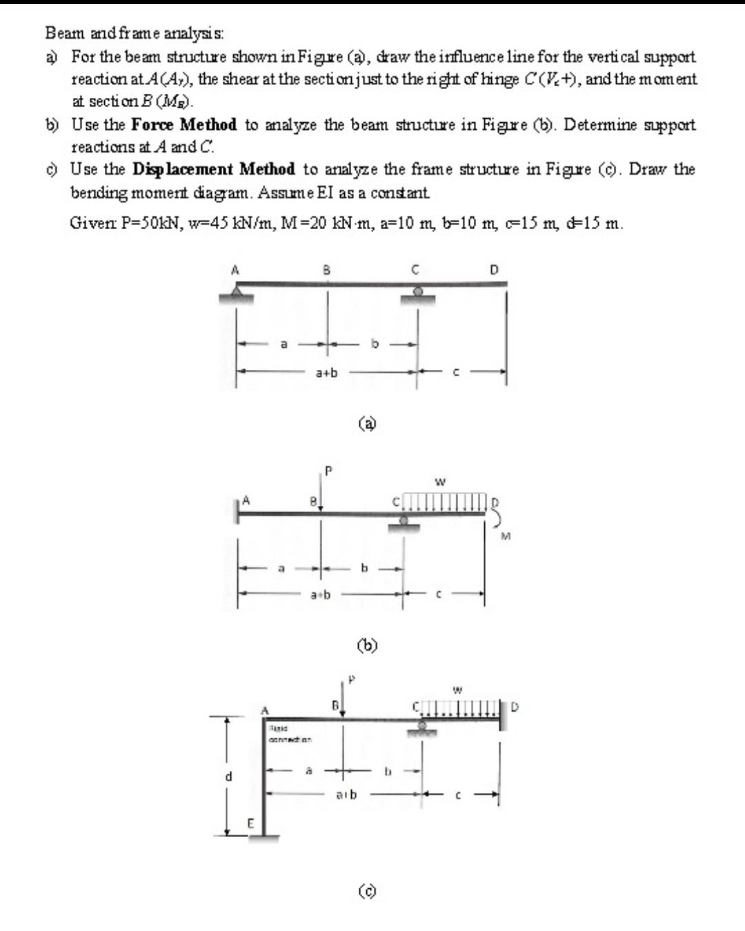 Solved Beam and frame analysis: a) For the bean structure | Chegg.com