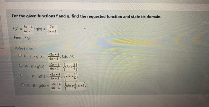 Solved For the given functions f and g, find the requested | Chegg.com