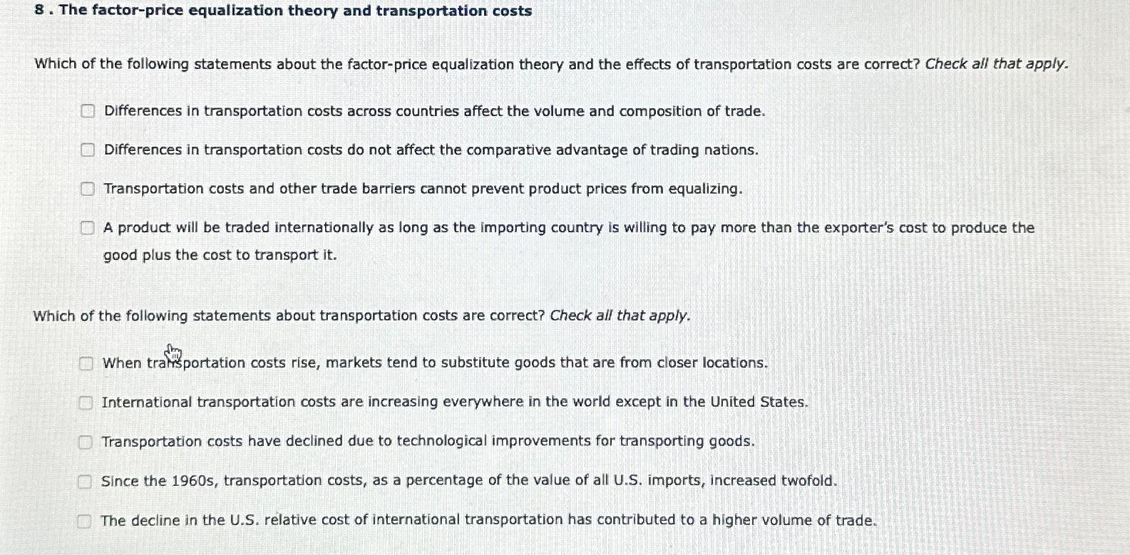 Solved The factor-price equalization theory and | Chegg.com