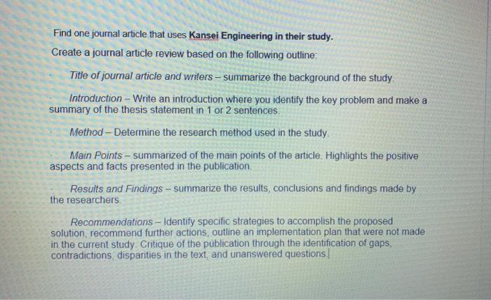 Find one journal article that uses Kansei Engineering | Chegg.com