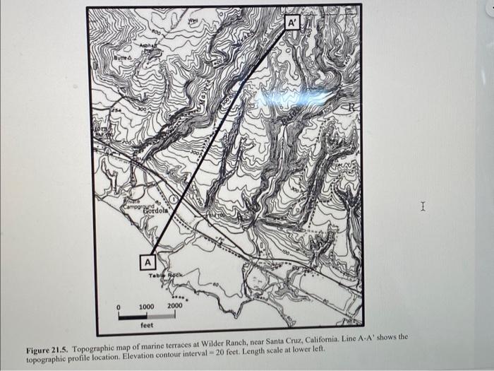 Figure 21.5. Topographic map of marine terraces at | Chegg.com