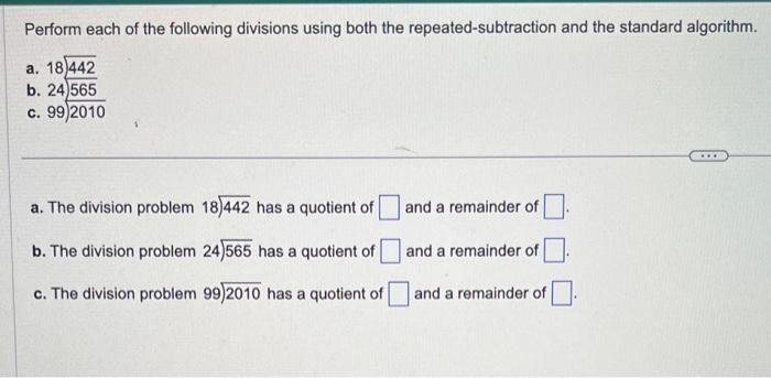 Solved Perform each of the following divisions using both | Chegg.com