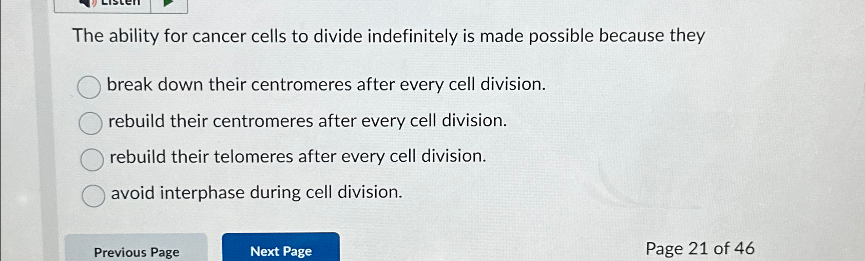 Solved The ability for cancer cells to divide indefinitely | Chegg.com