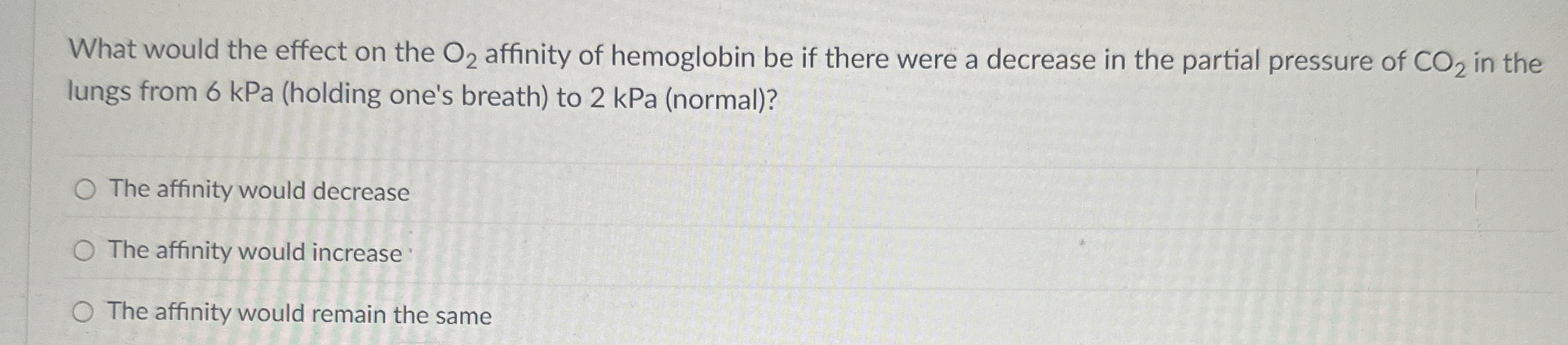Solved What would the effect on the O2 ﻿affinity of | Chegg.com