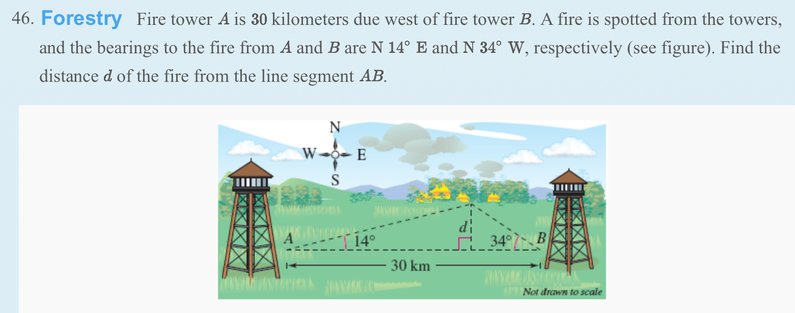 Solved Forestry Fire tower A ﻿is 30 ﻿kilometers due west of | Chegg.com