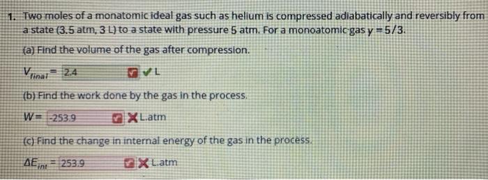 Solved 1. Two moles of a monatomic ideal gas such as helium | Chegg.com