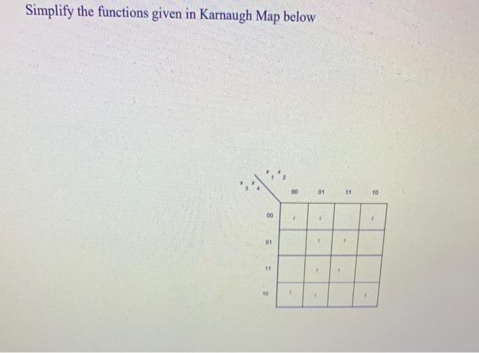 Solved Simplify the functions given in Karnaugh Map below 00 | Chegg.com