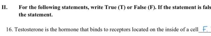 Solved II. For the following statements, write True (T) or | Chegg.com