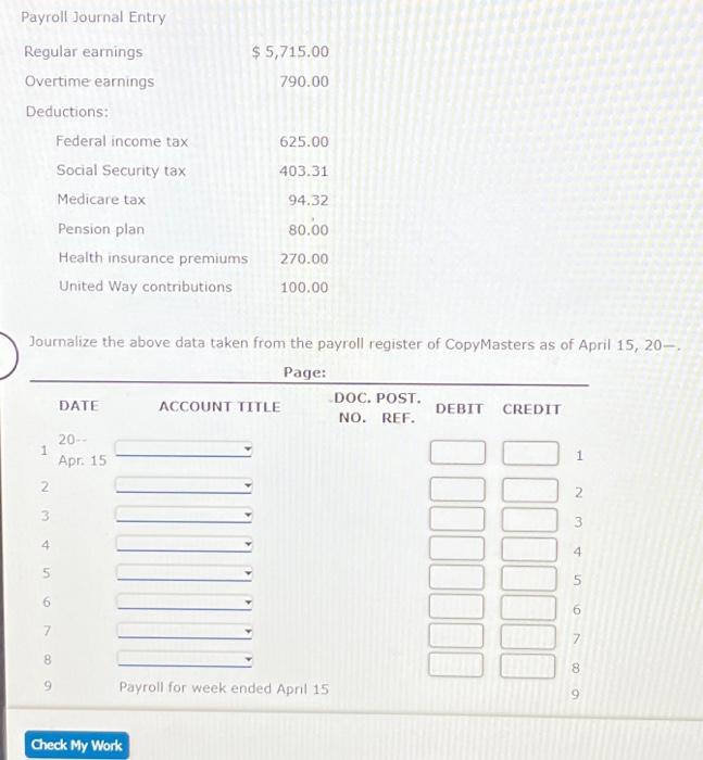 Solved Payroll Journal Entry Regular earnings Overtime | Chegg.com