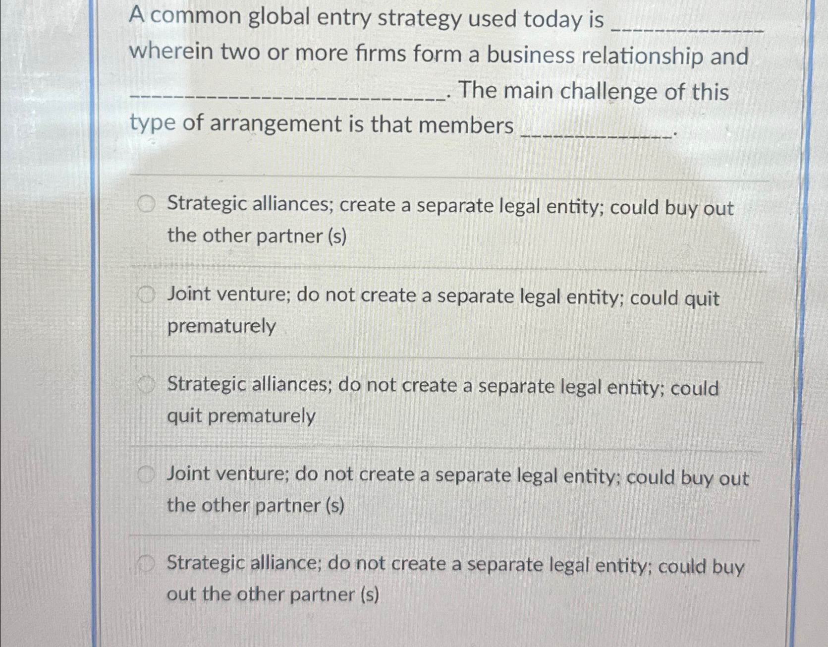 Solved A common global entry strategy used today is wherein | Chegg.com