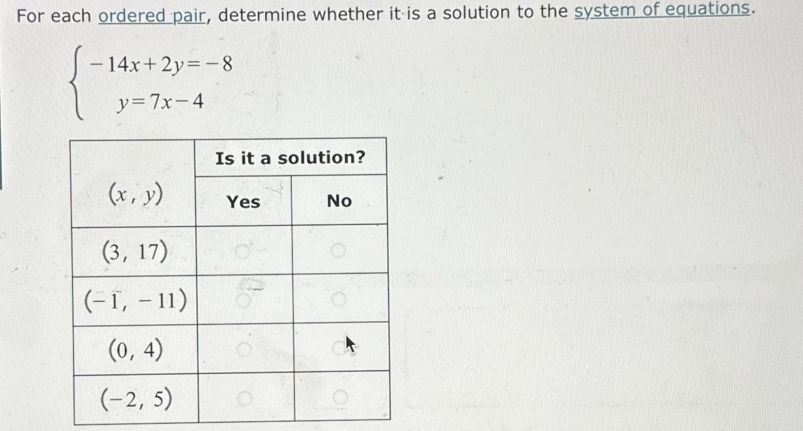 Solved For each ordered pair, determine whether it is a | Chegg.com