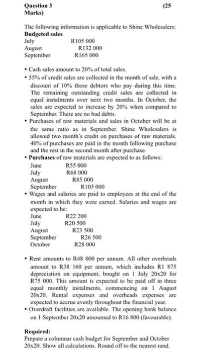 Solved Question 1 (25 Marks) The following information for | Chegg.com