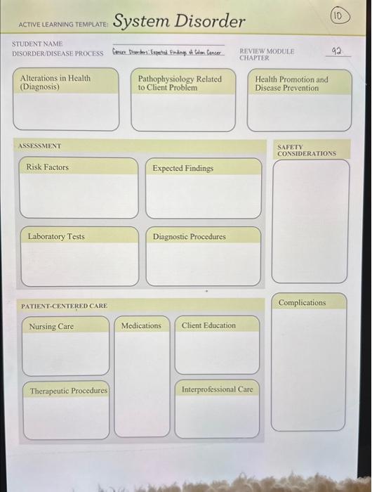 Solved active learning template: System Disorder (10) | Chegg.com